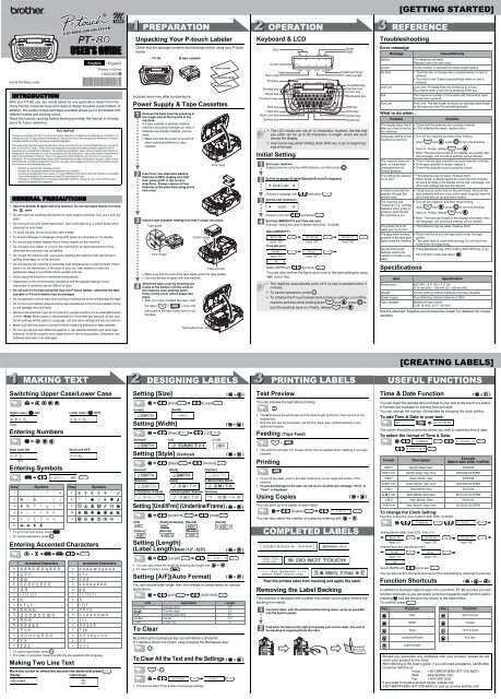 Brother PT-80 - User's Guide