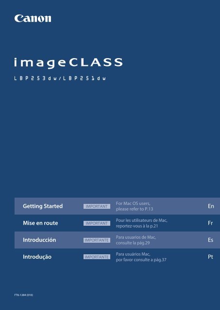 Canon imageCLASS LBP251dw - imageCLASS LBP253dw/LBP251dw Getting Started