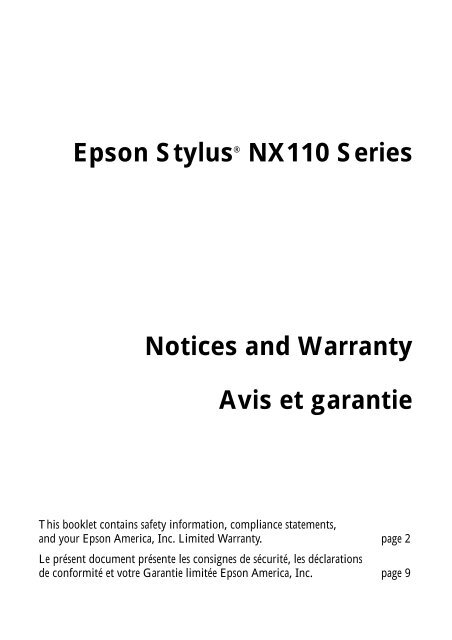Epson Epson Stylus NX110 All-in-One Printer - Warranty Statement