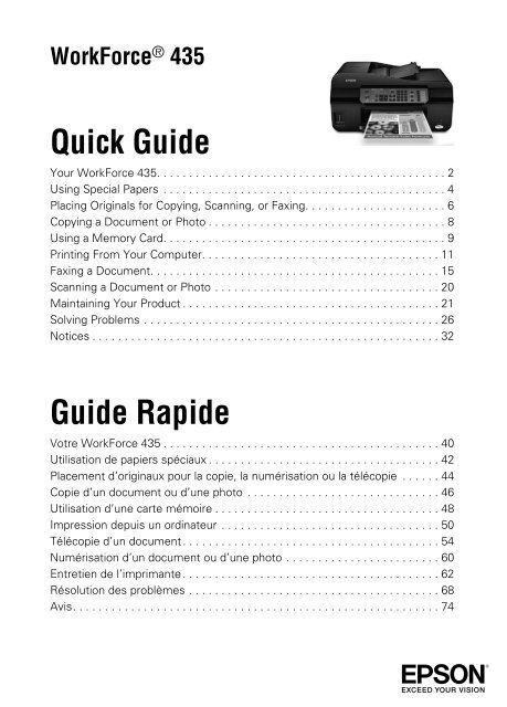 Epson Epson WorkForce 435 All-in-One Printer - Quick Guide