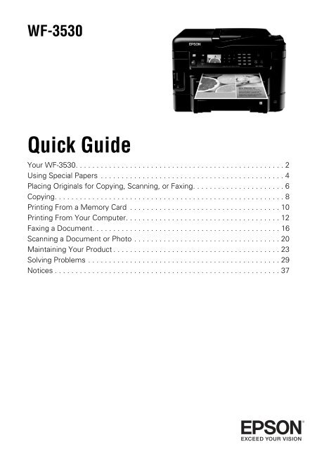 Epson Epson WorkForce WF-3530 All-in-One Printer - Quick Guide and Warranty