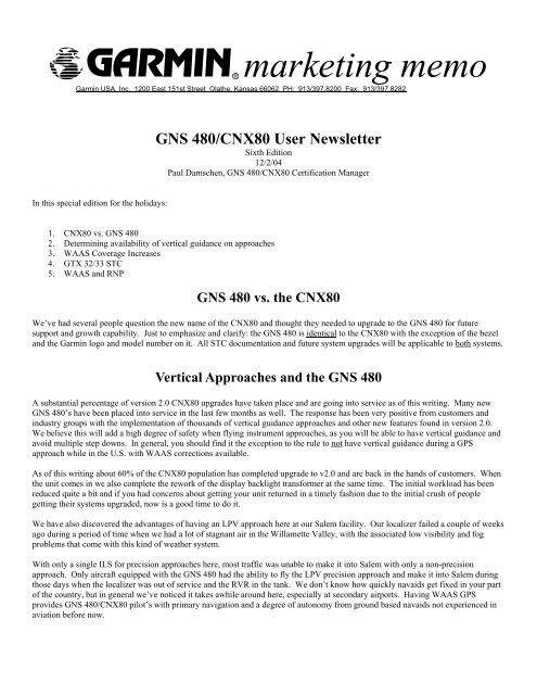 Garmin GNS 480 - Newsletter (6th Edition)