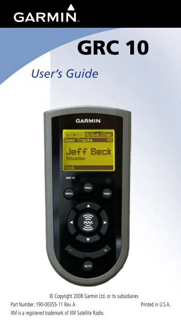 Garmin GRC 10 Remote Control - GRC 10 User&rsquo;s Guide