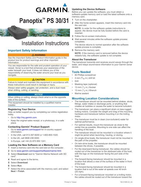 Garmin Panoptix™ PS31 Forward Transducer - Installation Instructions