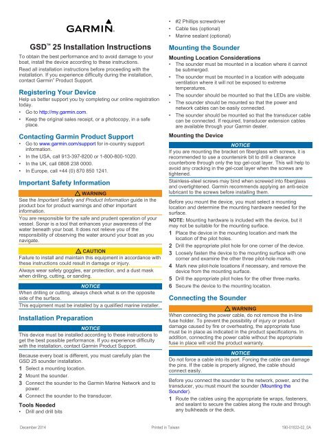 Garmin GSD™ 25 Premium Sonar Module - Installation Instructions