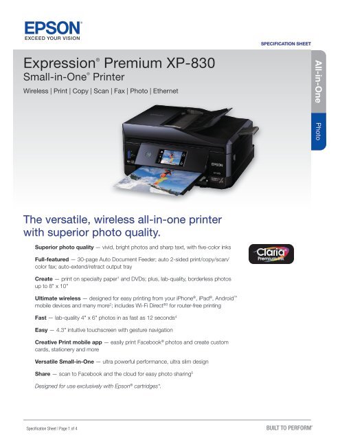 Epson Epson Expression Premium XP-830 Small-in-One® All-in-One Printer ...