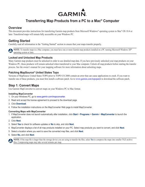 Garmin MapInstall - Transferring Map Products from a PC to a Mac Computer