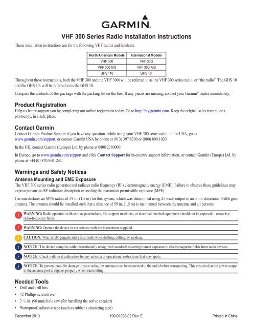 Garmin VHF 300/300i Marine Radio - Installation Instructions