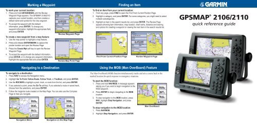 Garmin GPSMAP 2106 - GPSMAP 2106/2110 Quick Reference Guide