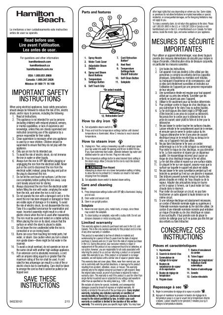Hamilton Beach Electronic Iron with Control Panel (14211) - Use and ...