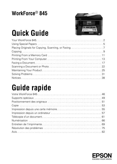 Epson Epson WorkForce 845 All-in-One Printer - Quick Guide