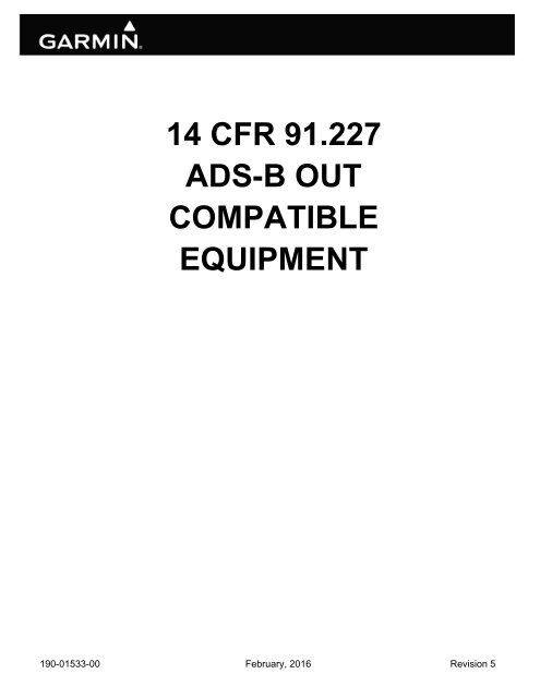 Garmin GTX 3000 - 14 CFR 91.227 ADS-B Out Compatible Equipment