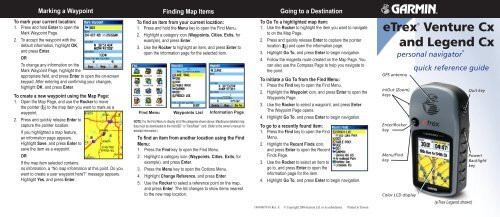 Garmin eTrex Venture® Cx - Quick Reference Guide