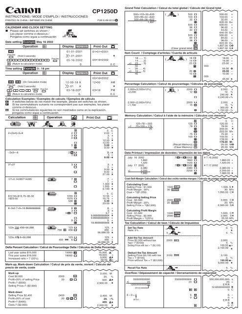 Canon CP1250-D - CP1250D Calculator Instruction Manual