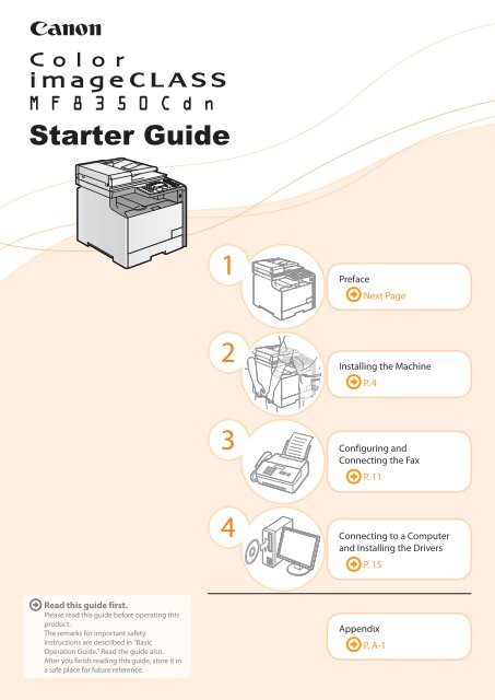 Canon Color imageCLASS MF8350Cdn - imageCLASS MF8350Cdn Starter Guide