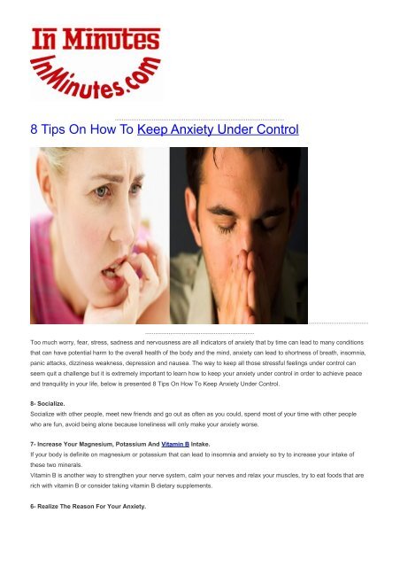 8 Tips On How To Keep Anxiety Under Control