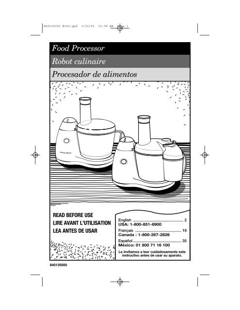 Hamilton Beach PrepStar™ 8 Cup Food Processor (70550R) - Use and Care Guide