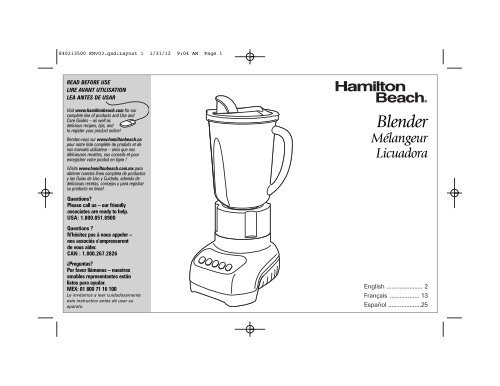 Hamilton Beach Wave Power® Plus Blender 54229 Use And Care Guide 