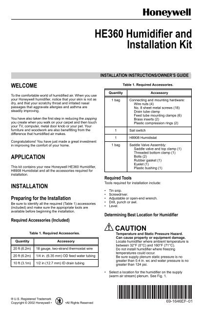 Honeywell H360 Power Flow Through Humidifier (HE360A) - Power Flow ...