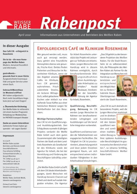 Erfolgreiches Café im Klinikum Rosenheim - Weisser Rabe