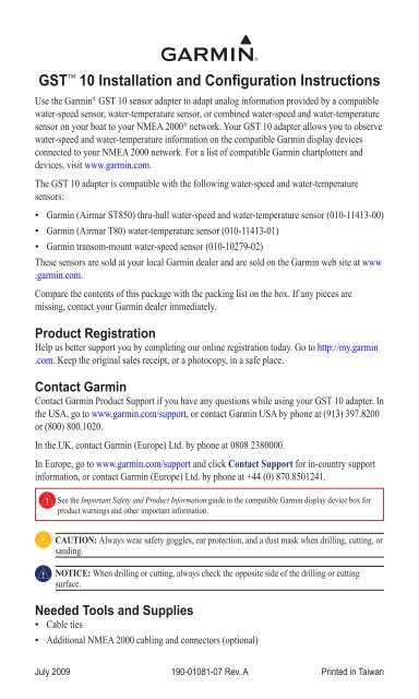 Garmin GST™ 10 - Installation and Configuration Instructions