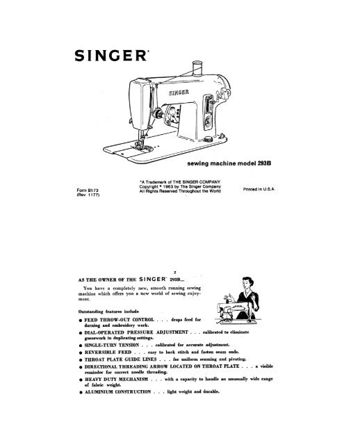 Singer 293B - English - User Manual