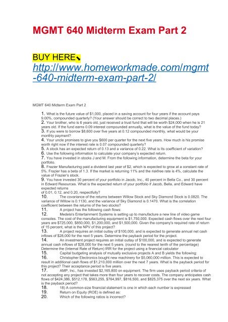 MGMT 640 Midterm Exam Part 2 MGMT 640 Midterm Exam Part 2