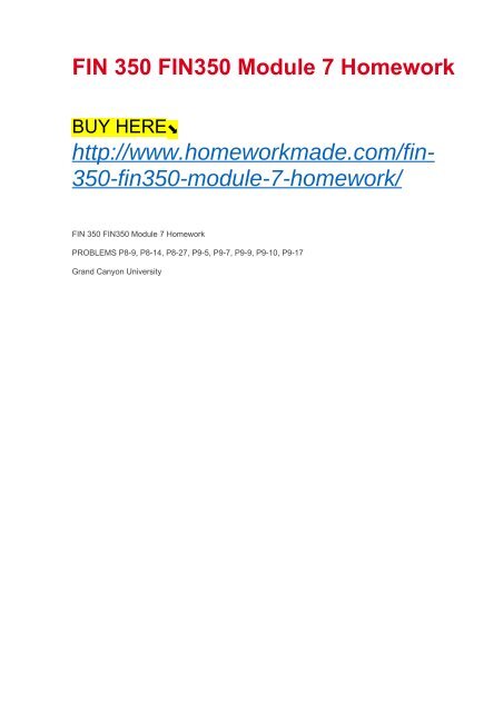 FIN 350 FIN350 Module 7 Homework