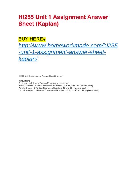 HI255 Unit 1 Assignment Answer Sheet (Kaplan) HI255 Unit 1 Assignment Answer Sheet (Kaplan)
