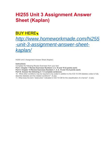 HI255 Unit 3 Assignment Answer Sheet (Kaplan)