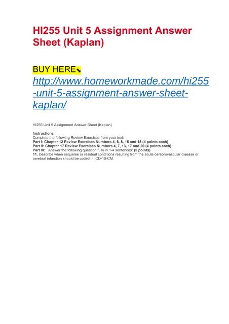 HI255 Unit 5 Assignment Answer Sheet (Kaplan)
