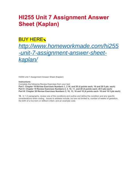 HI255 Unit 7 Assignment Answer Sheet (Kaplan)