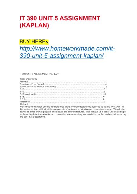 IT 390 UNIT 5 ASSIGNMENT (KAPLAN)
