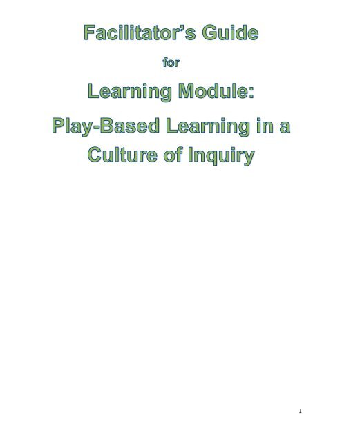 Play-based learning in a culture of inquiry