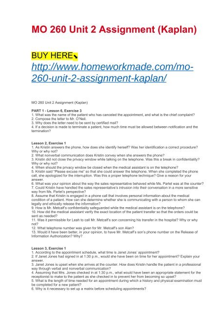 MO 260 Unit 2 Assignment (Kaplan)
