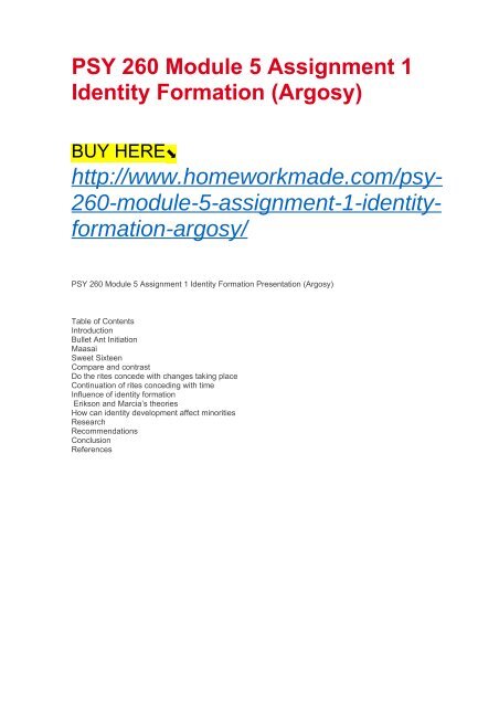 PSY 260 Module 5 Assignment 1 Identity Formation (Argosy)