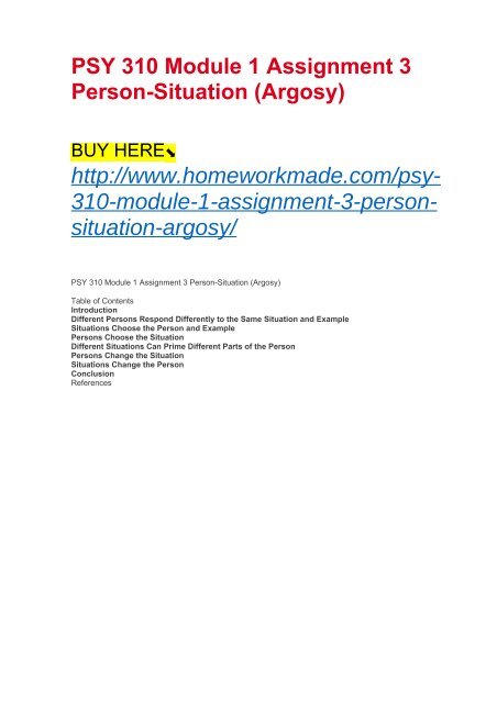 PSY 310 Module 1 Assignment 3 Person-Situation (Argosy)