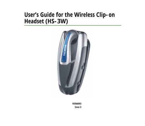 Nokia Wireless Clip-on Headset HS-3W - Wireless Clip-on Headset HS-3W