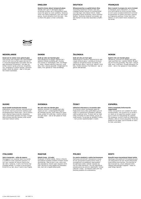 Ikea GLASHOLM / LERBERG - S39047172 - Manuals