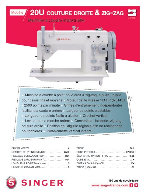 Singer 20U - Fiche technique