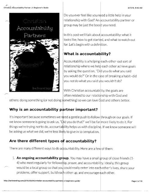 Christian Accountability Partners A Beginners Guide