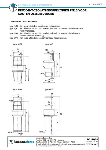 leidinghulpstukken projoint-isolatiekoppelingen pn10 voor gas