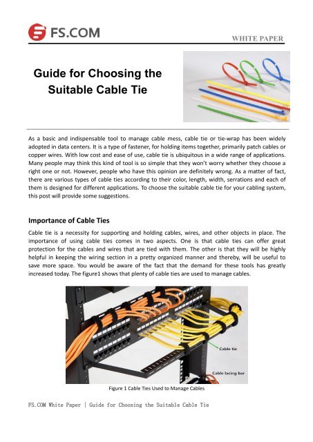 Guide for Choosing the Suitable Cable Tie