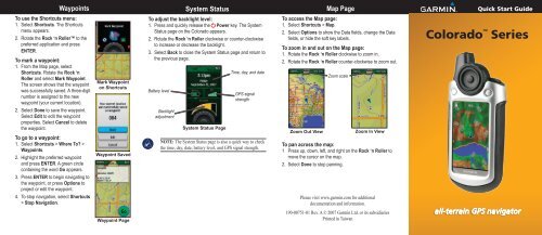 Garmin Colorado® 300 - Quick Start Guide