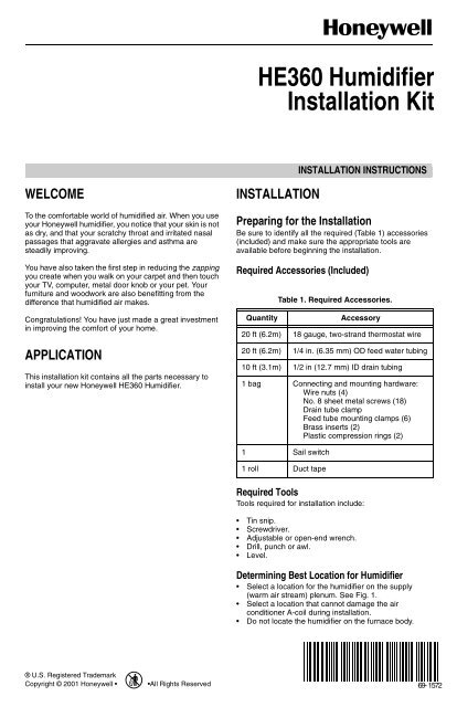 Honeywell H360 Power Flow Through Humidifier (HE360A) - HE360 ...