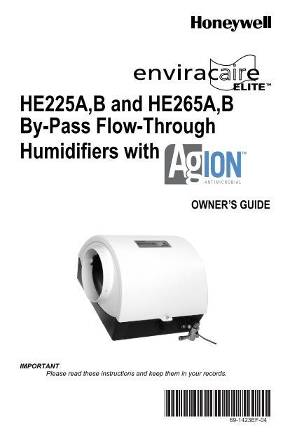 Honeywell Bypass Humidifier (HE225/265) - Bypass Flow Through ...