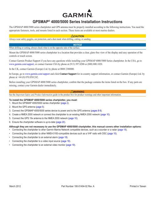 Garmin GPSMAP 4008 - Installation Instructions