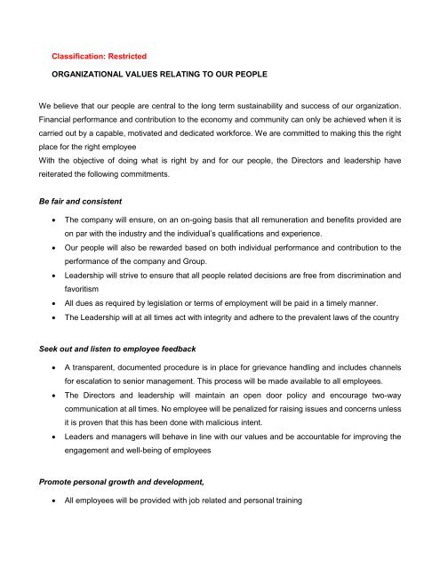 values relating to our people