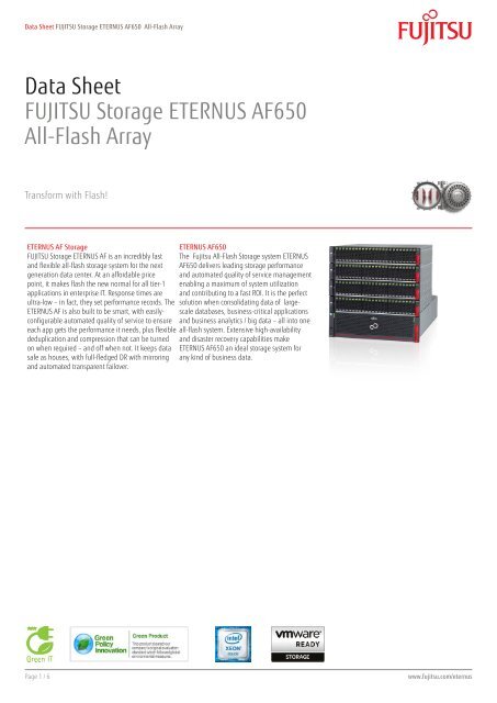 Data Sheet FUJITSU Storage ETERNUS AF650 All-Flash Array
