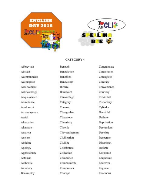 5th Grade Spelling Bee List